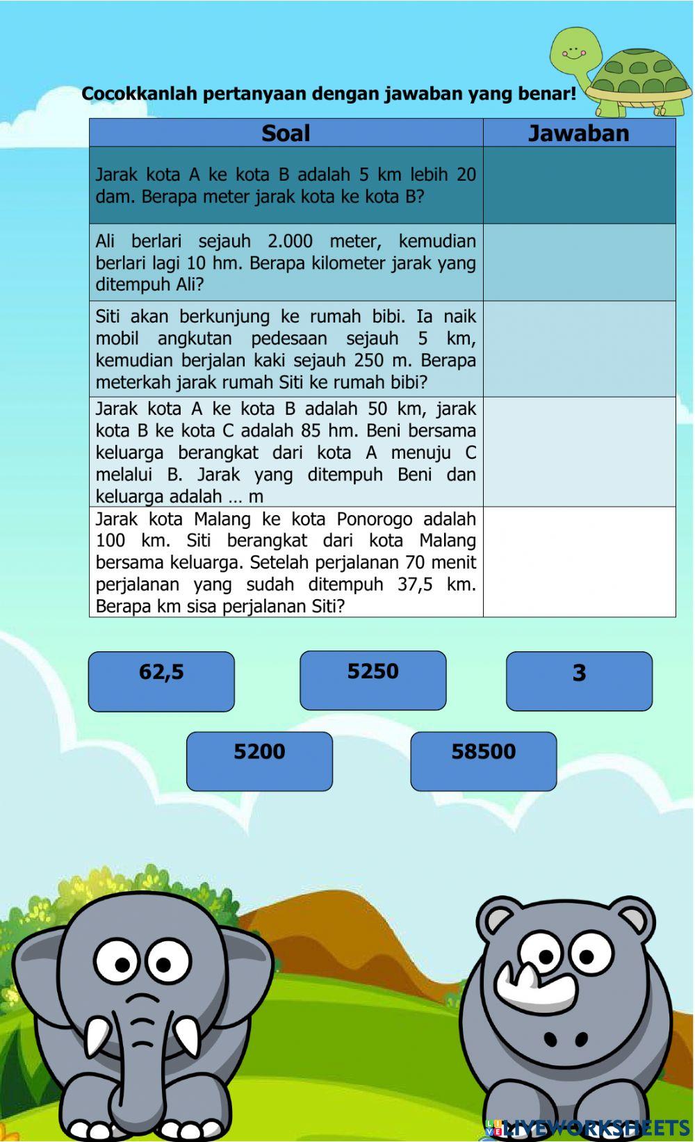 Tugas 2 satuan panjang worksheet | Live Worksheets