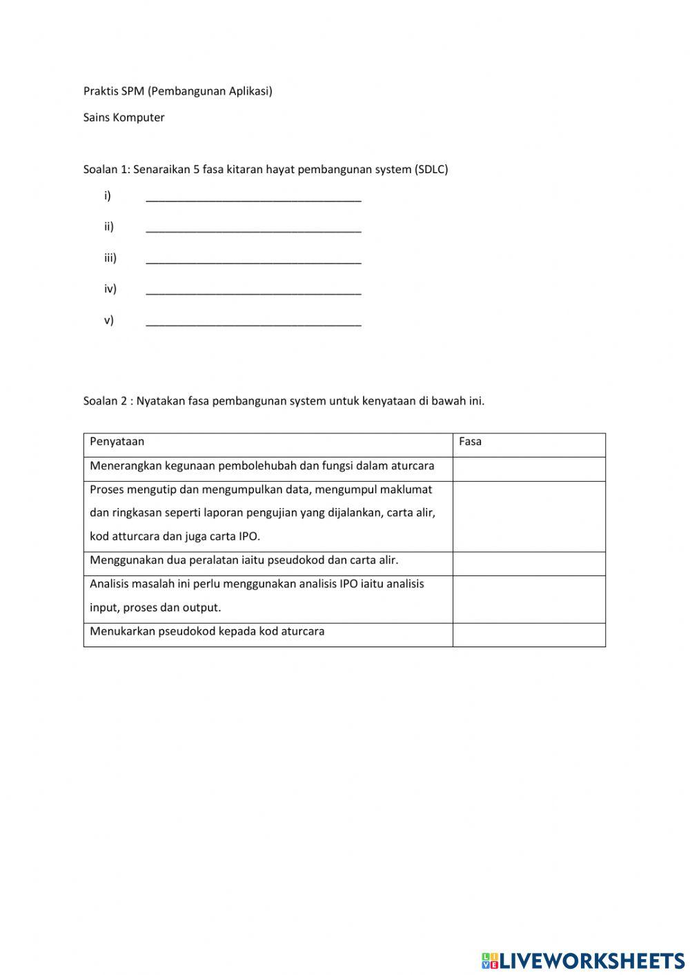 Sdlc interactive worksheet | Live Worksheets