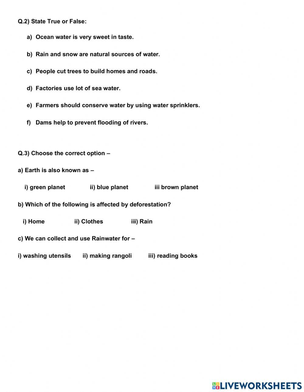 Water conservat… | Free Interactive Worksheets | 1333524