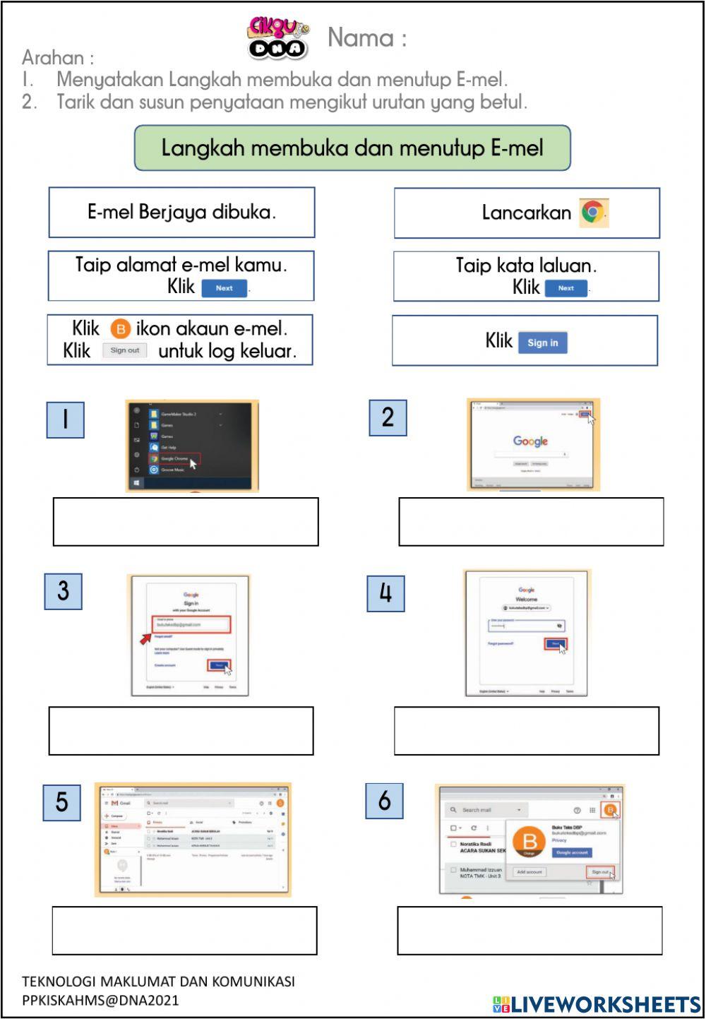 Membuka dan menutup E-mel worksheet | Live Worksheets
