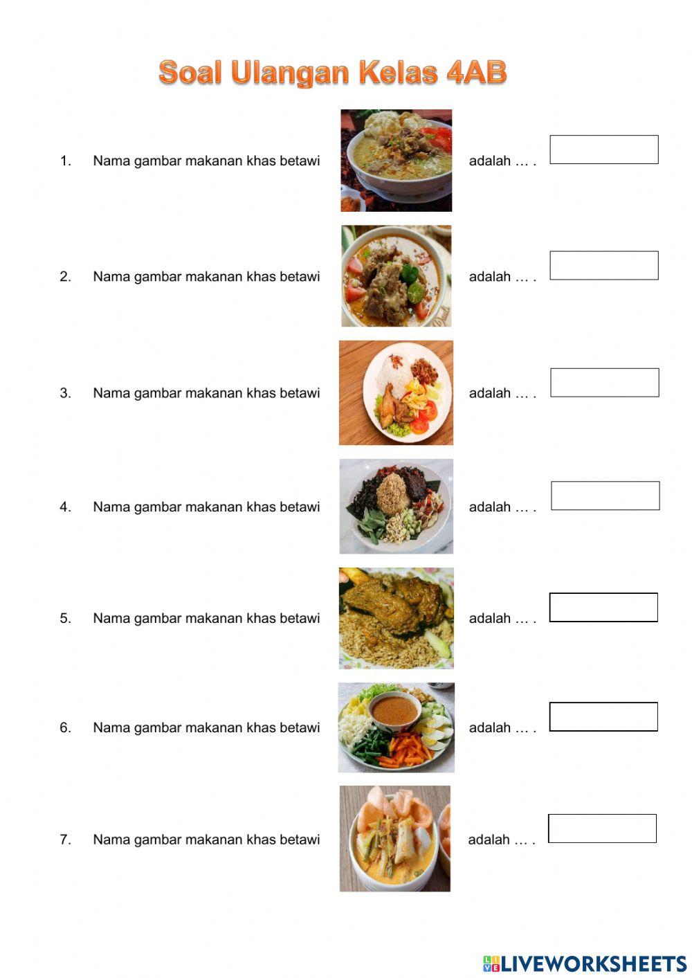 Ulangan PLBJ Kelas 4AB Pertemuan Pertama worksheet | Live Worksheets