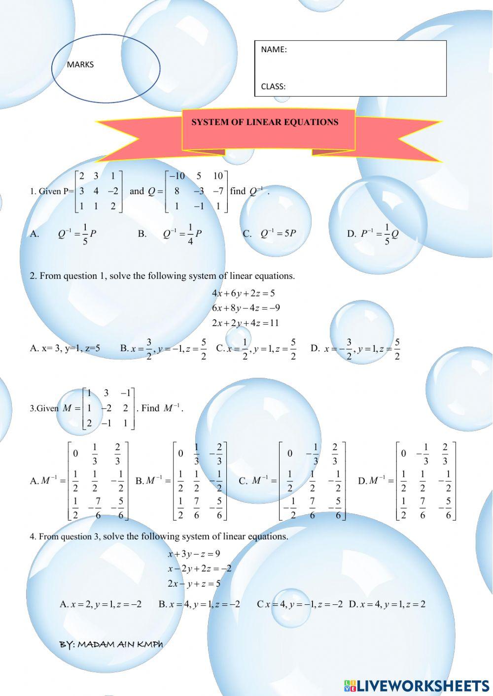Matrices 3156 | madam_ain256 | Live Worksheets