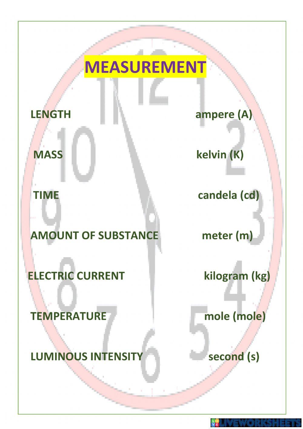 Measurement worksheet for 9 TO 10 | Live Worksheets