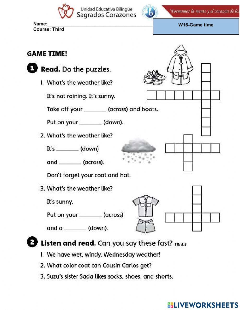 W16-Game time (Third) worksheet | Live Worksheets