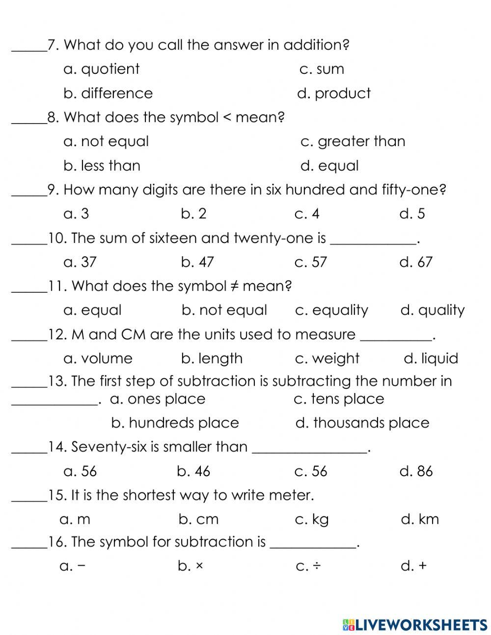 Midterm Assessment (TAKE 2) interactive worksheet | Live Worksheets