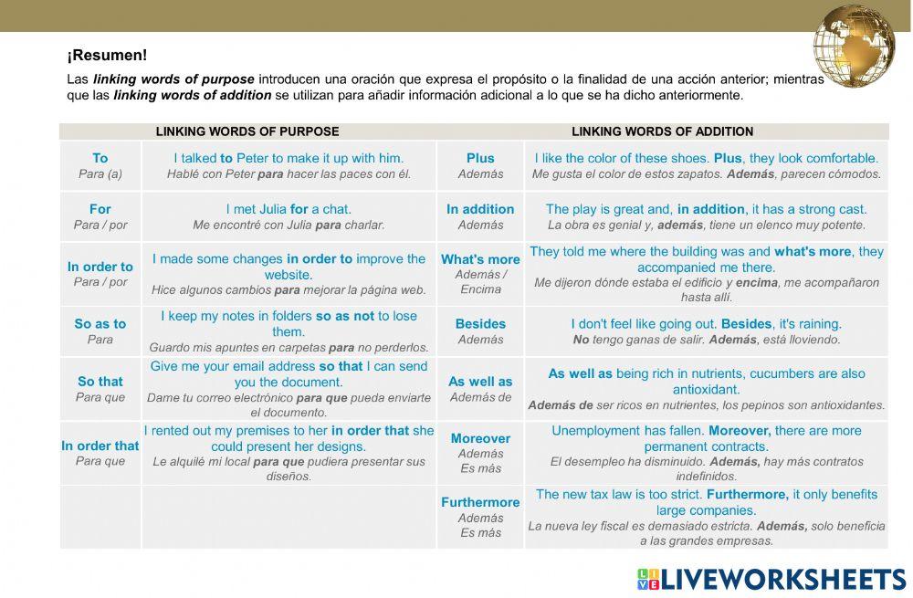 3265164 | LESSON Linking words of purpose and addition
