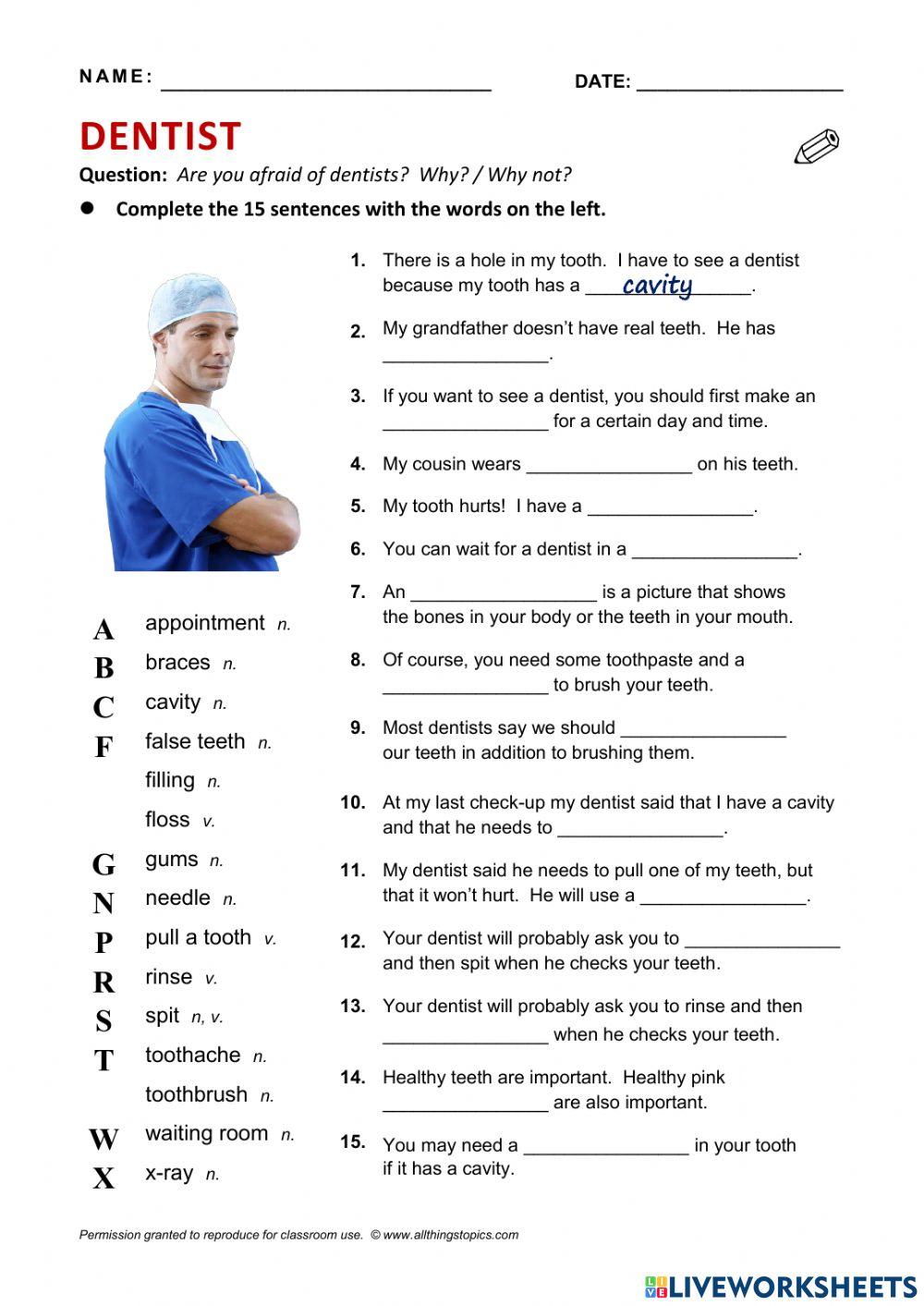 At the dentist | Free Interactive Worksheets | 3271436