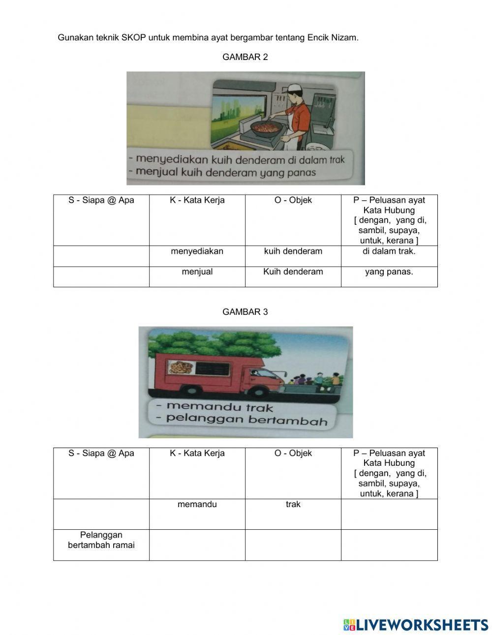 Bina ayat menggunakan teknik SKOP activity | Live Worksheets