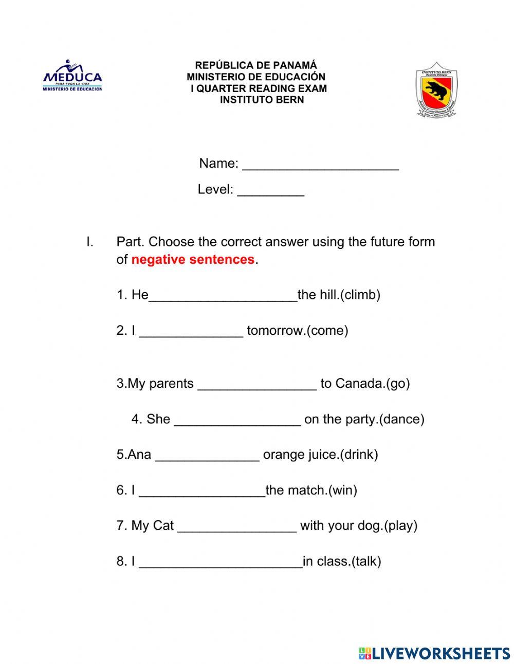 will +verb test online exercise for | Live Worksheets