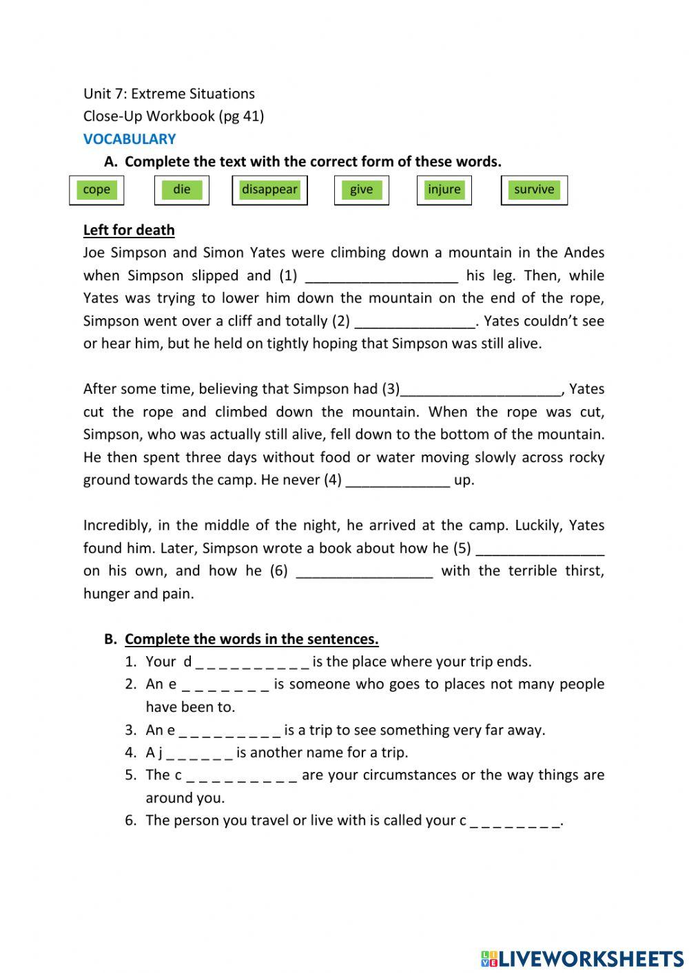 Extreme Situations 0410 | VEERAMATHI | Live Worksheets