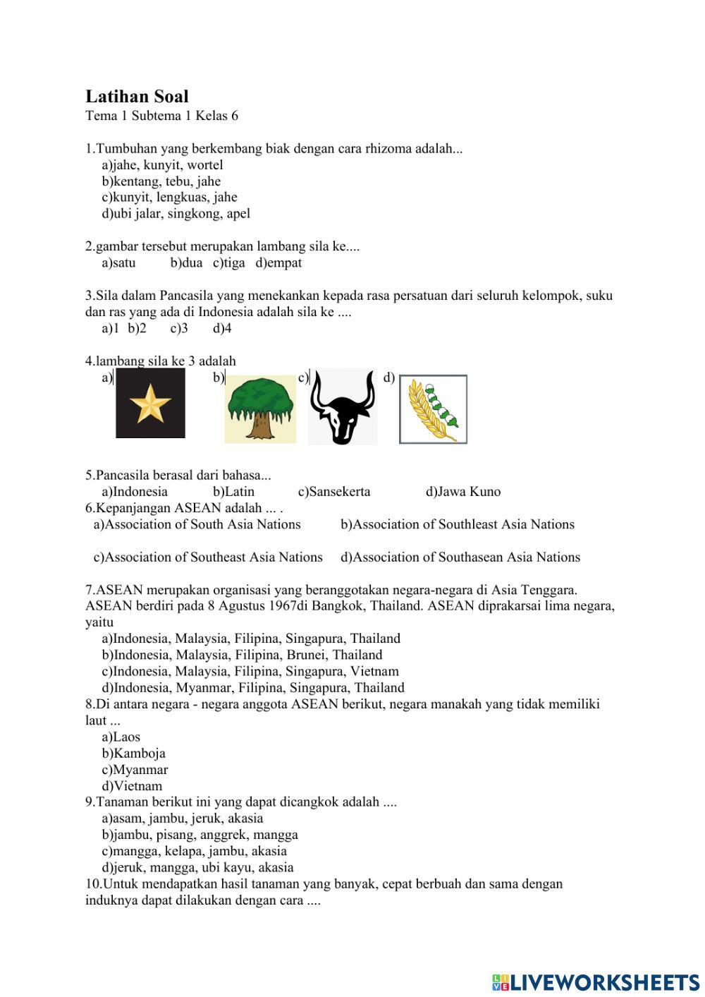 Latihan tema 1 | Live Worksheets