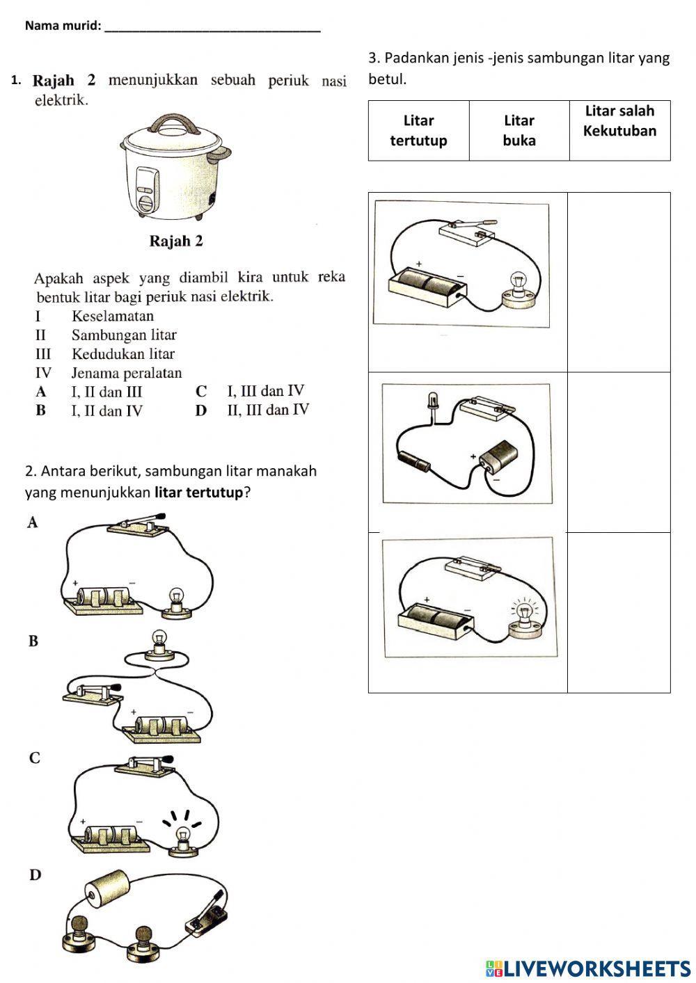 Jenis sambungan litar worksheet | Live Worksheets