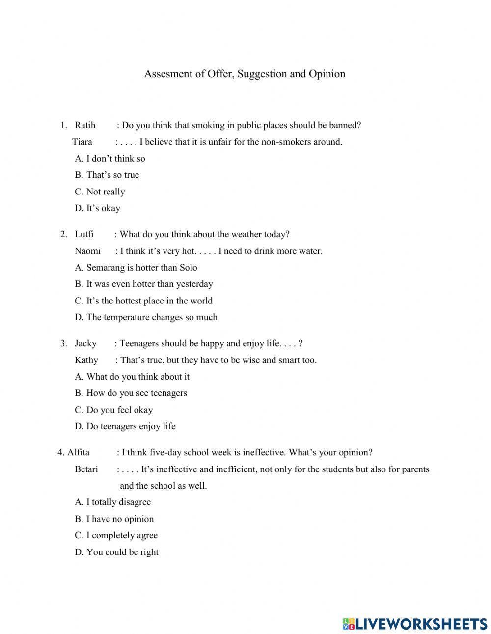 Offer, Suggesti… | Free Interactive Worksheets | 1228512