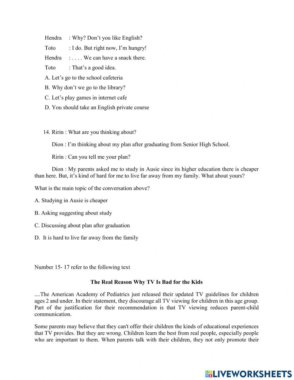 Offer, Suggesti… | Free Interactive Worksheets | 1228512