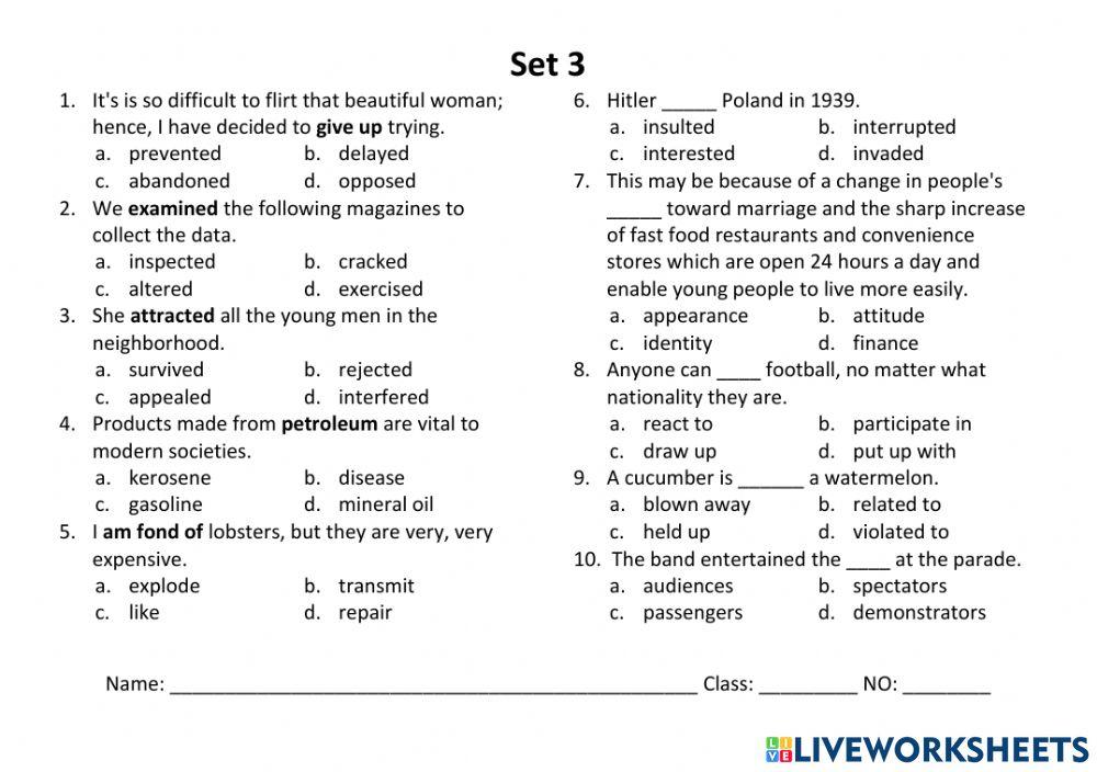 Set 3 Vocab Review worksheet | Live Worksheets