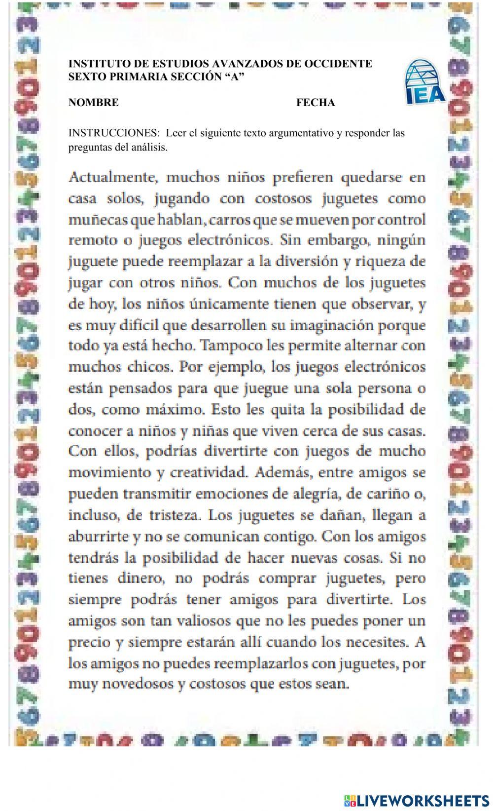 Ejemplo Texto Argumentativo Primaria Image To Uejemplo De Texto