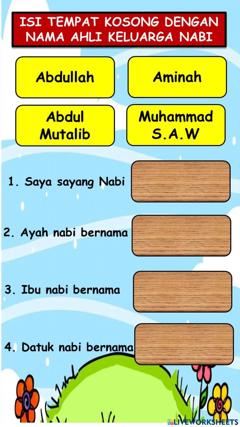 Keluarga nabi Muhammad S.A.W worksheet | Live Worksheets