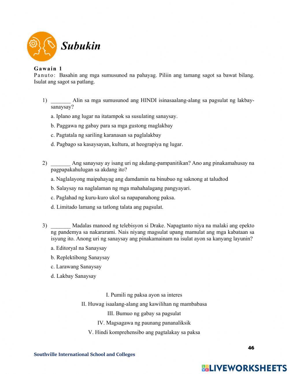 Sanaysay | Free Interactive Worksheets | 5116674