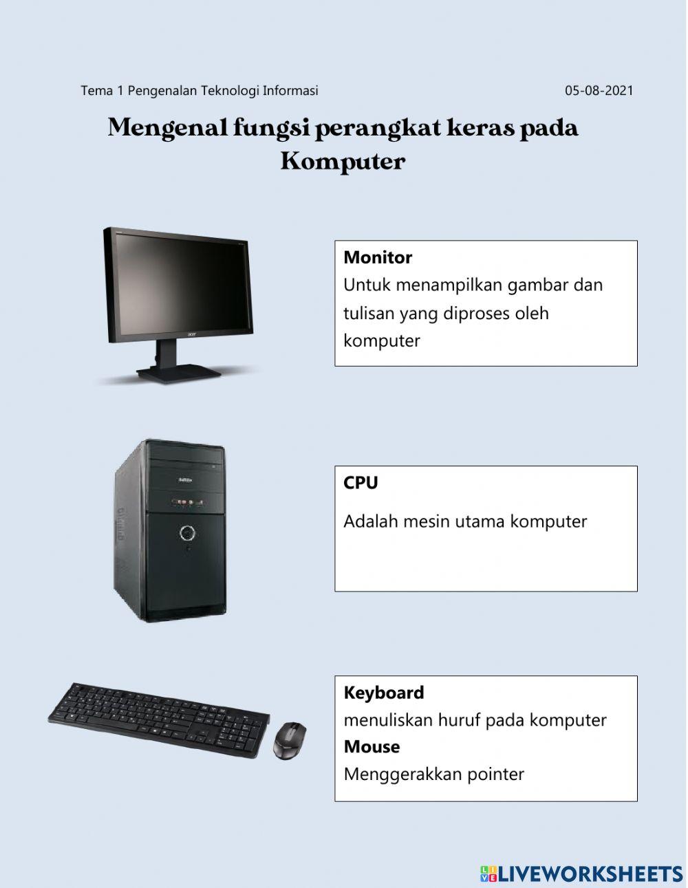 Perangkat keras komputer exercise for 1 | Live Worksheets