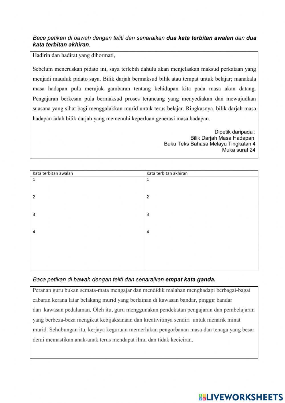 latihan morfologi(kata nama terbitan. kata ganda, kata