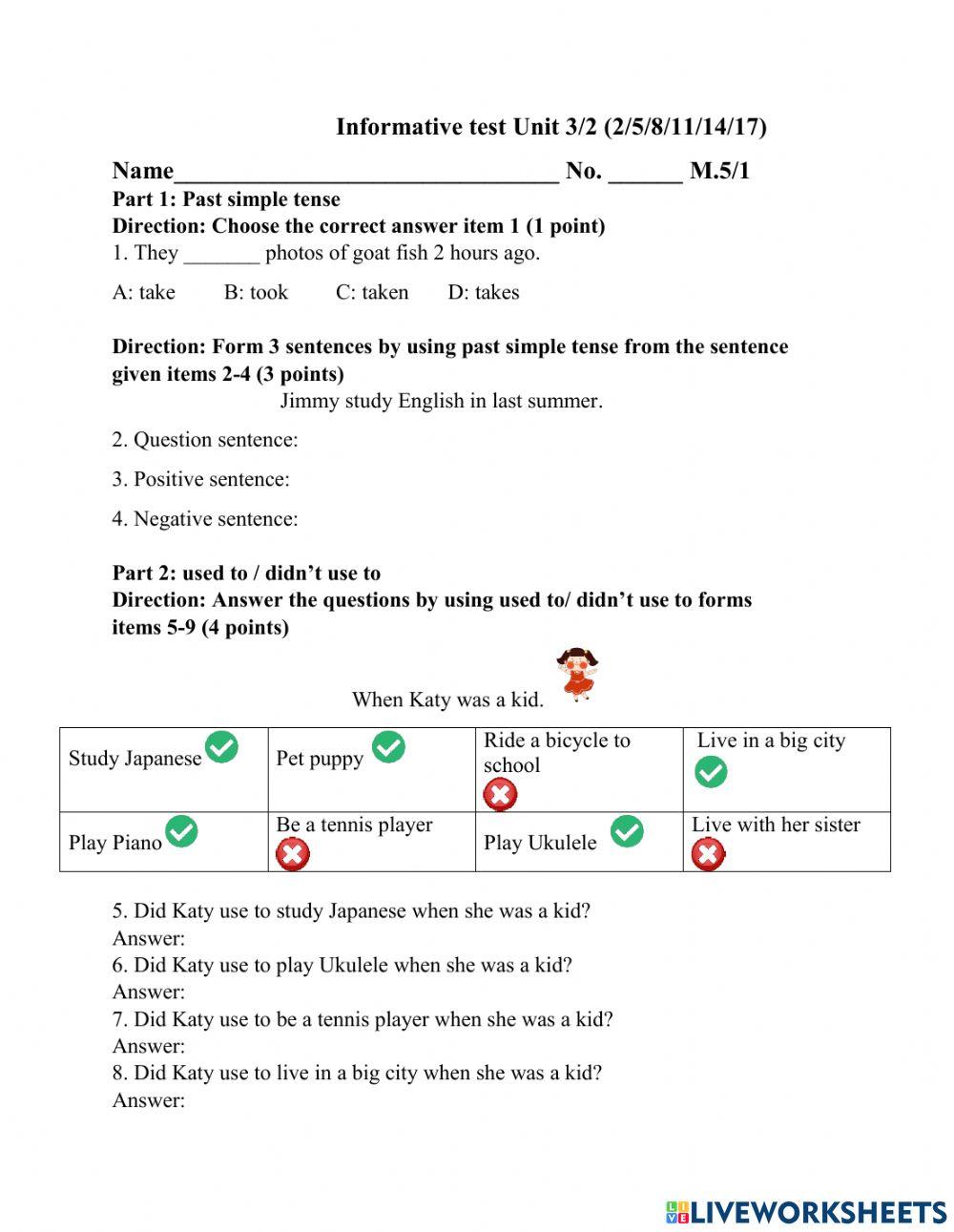 Informative test Unit 3-2 worksheet | Live Worksheets