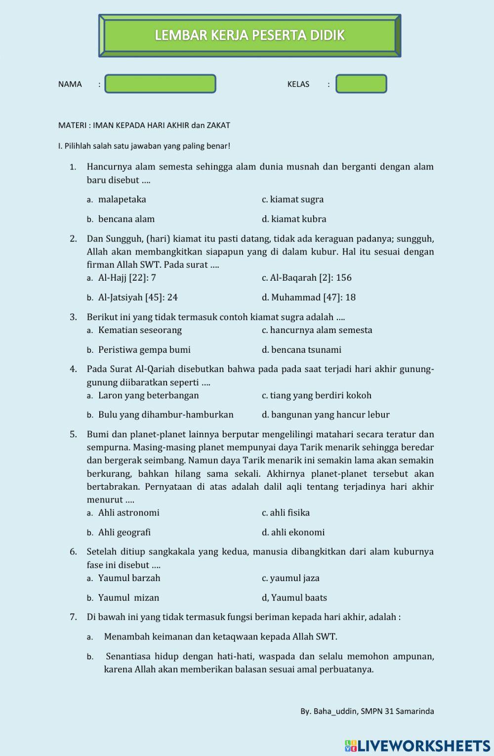 Zakat online activity for 9 | Live Worksheets