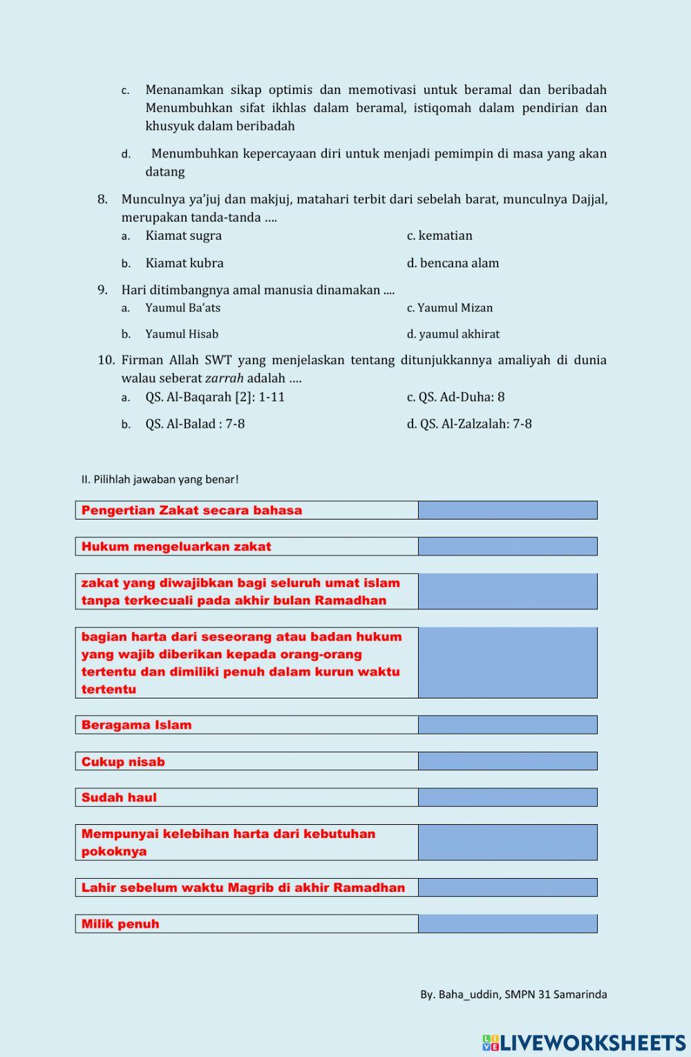 Zakat online activity for 9 | Live Worksheets
