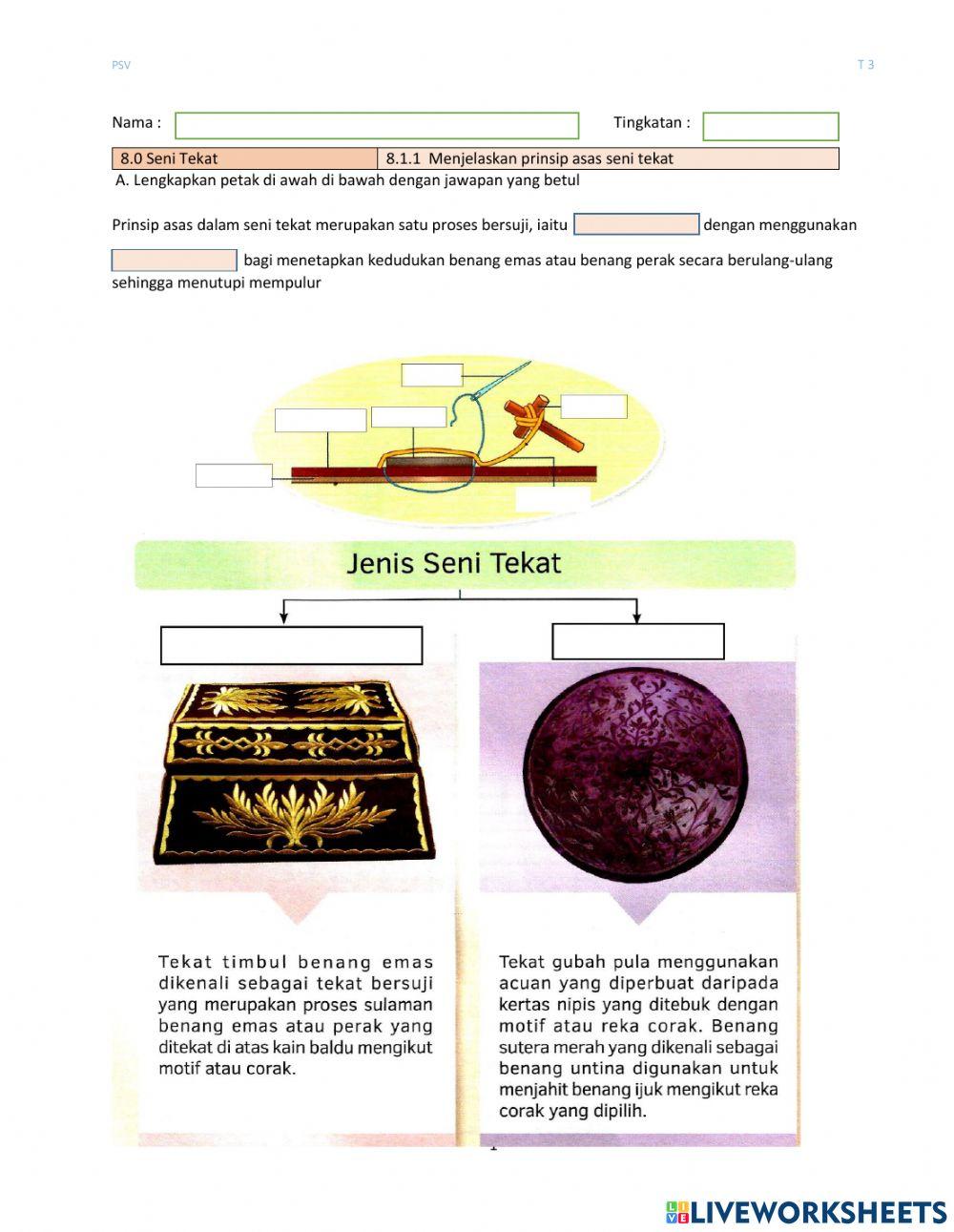 Bab 8-Seni Tekat 1 worksheet | Live Worksheets
