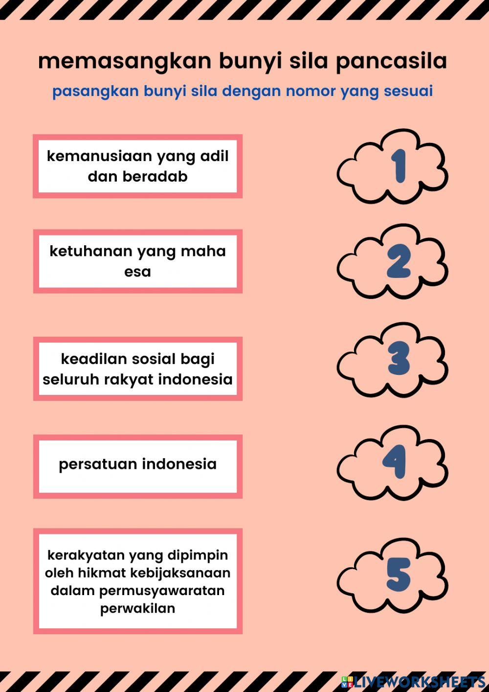 Memasangkan Bunyi Sila Pancasila worksheet | Live Worksheets
