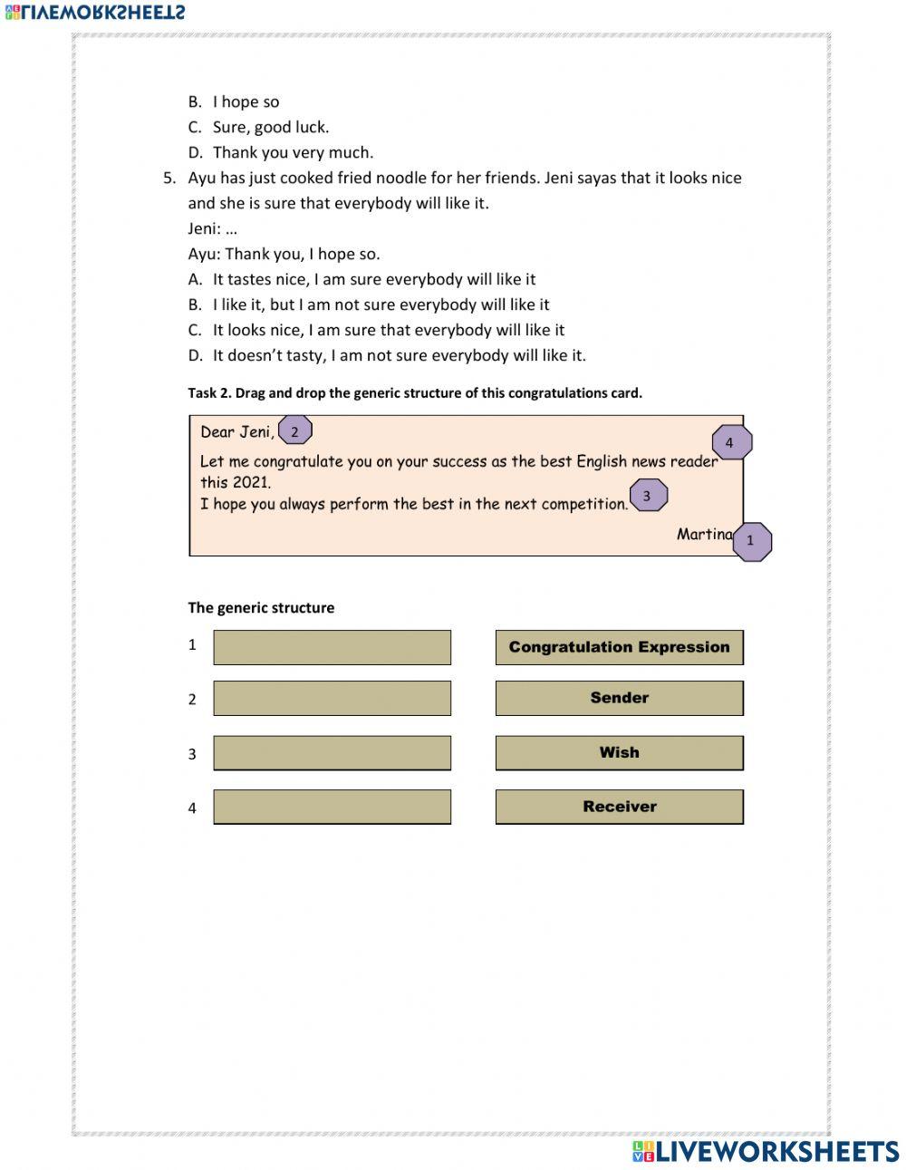 CONGRATULATION PRACTICE 1 online exercise for | Live Worksheets