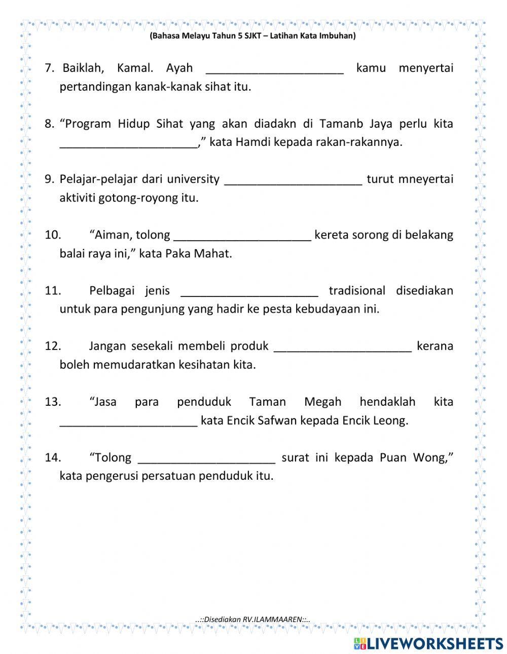 Imbuhan Awalan dan Akhiran | Live Worksheets