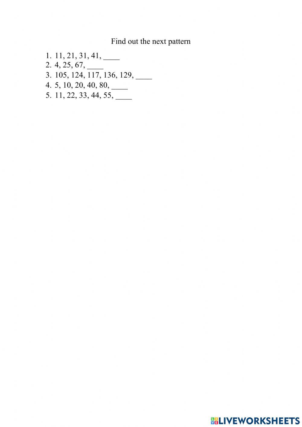 Number Pattern Worksheet Grade 3 Online Exercise For Live Worksheets