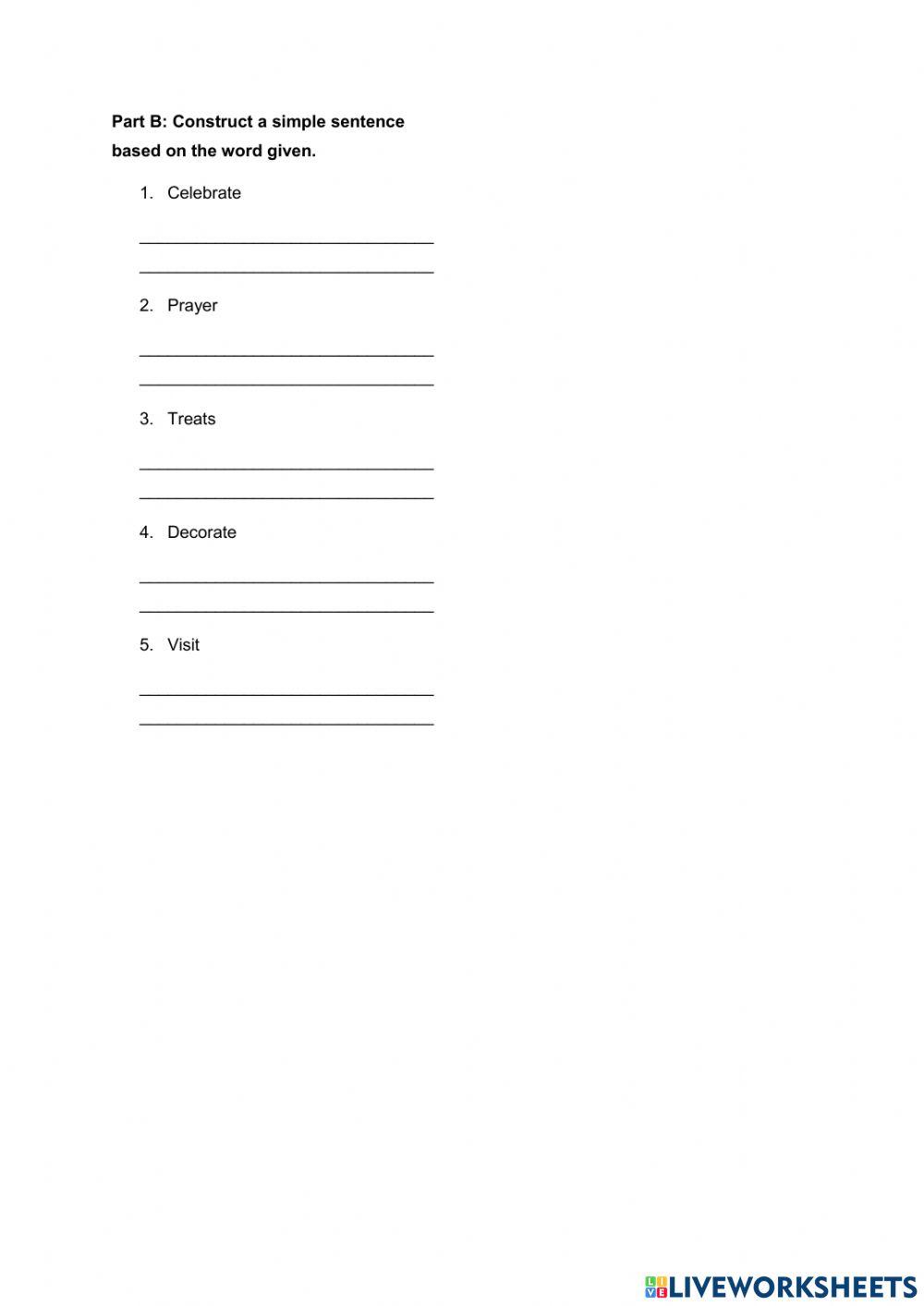 Worksheet for Reading and Writing (Year 4: Celebrations) online ...