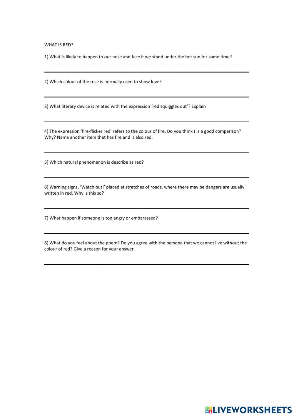 What Is Red worksheet | Live Worksheets