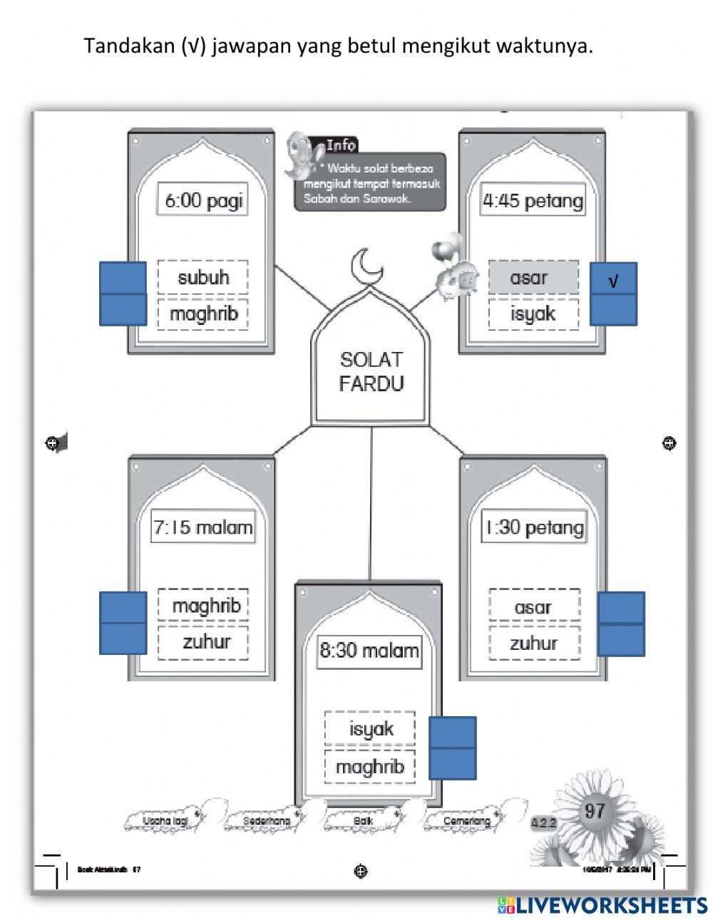 Waktu solat Pendidikan Islam activity | Live Worksheets