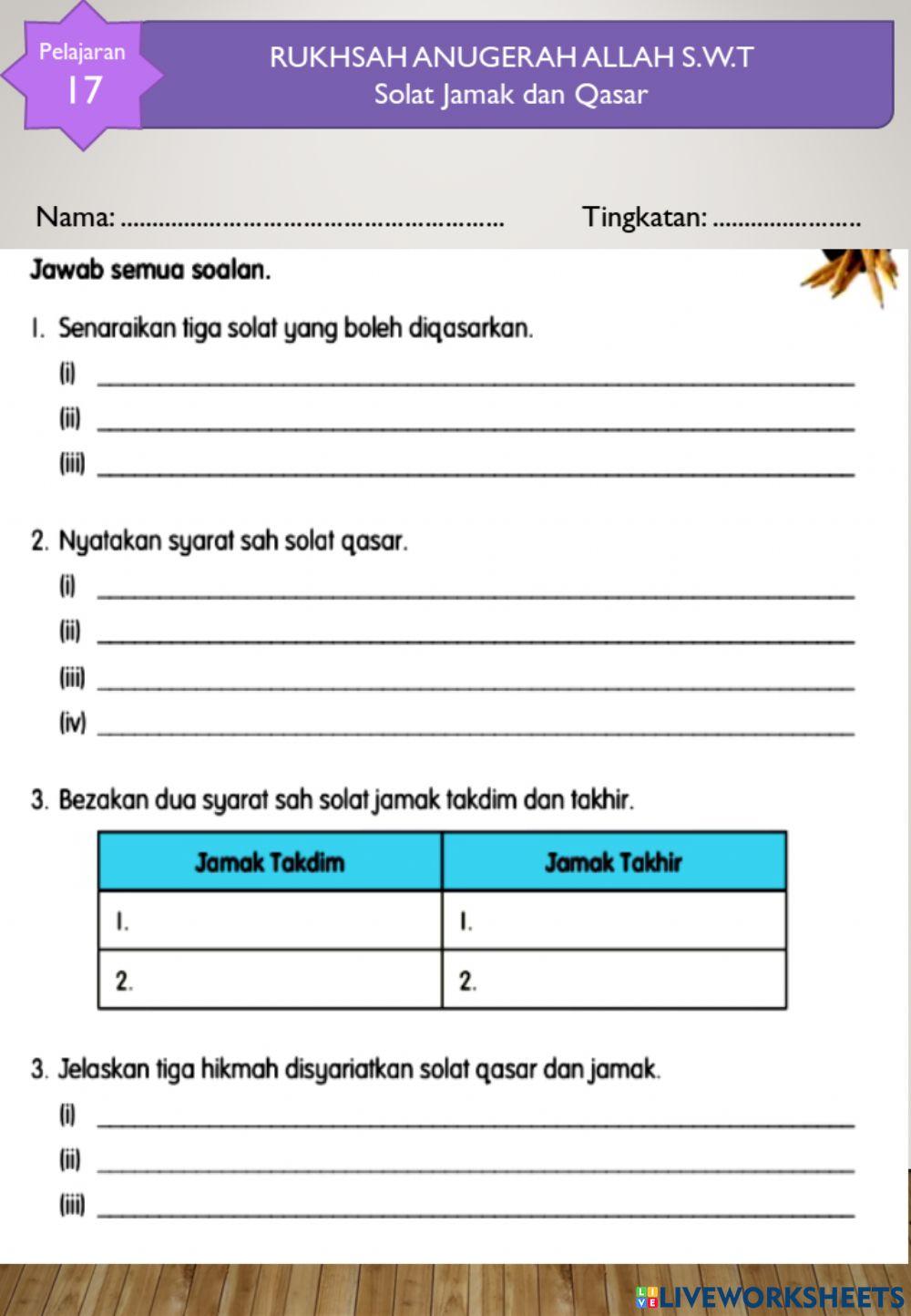 Solat jamak dan… | Free Interactive Worksheets | 1231683