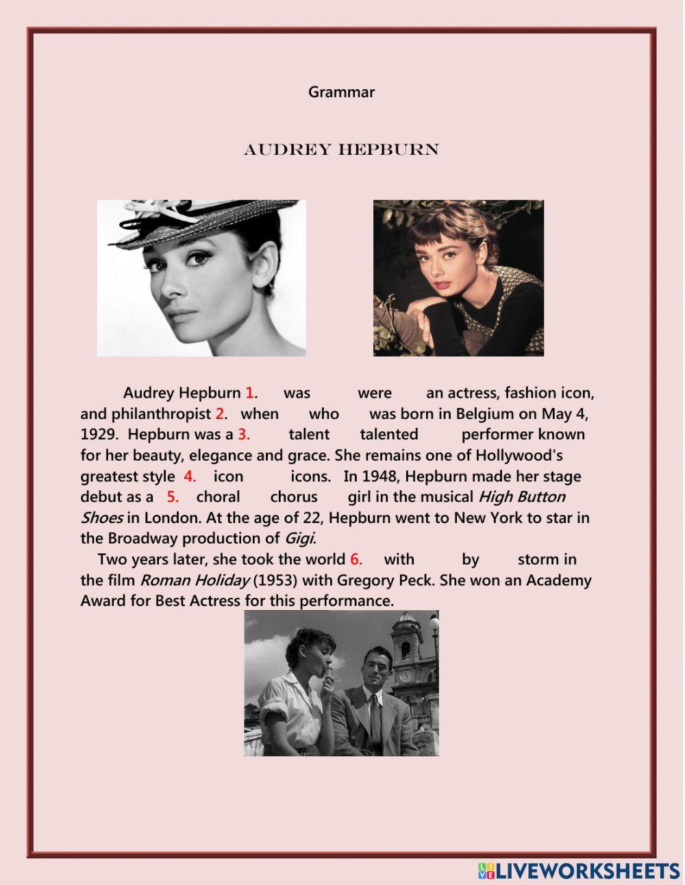 Audrey Hepburn worksheet | Live Worksheets