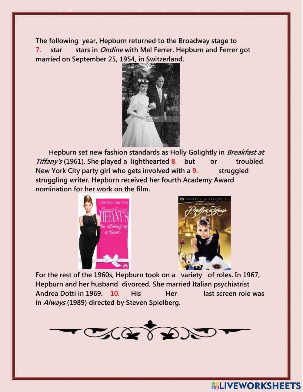 Audrey Hepburn worksheet | Live Worksheets