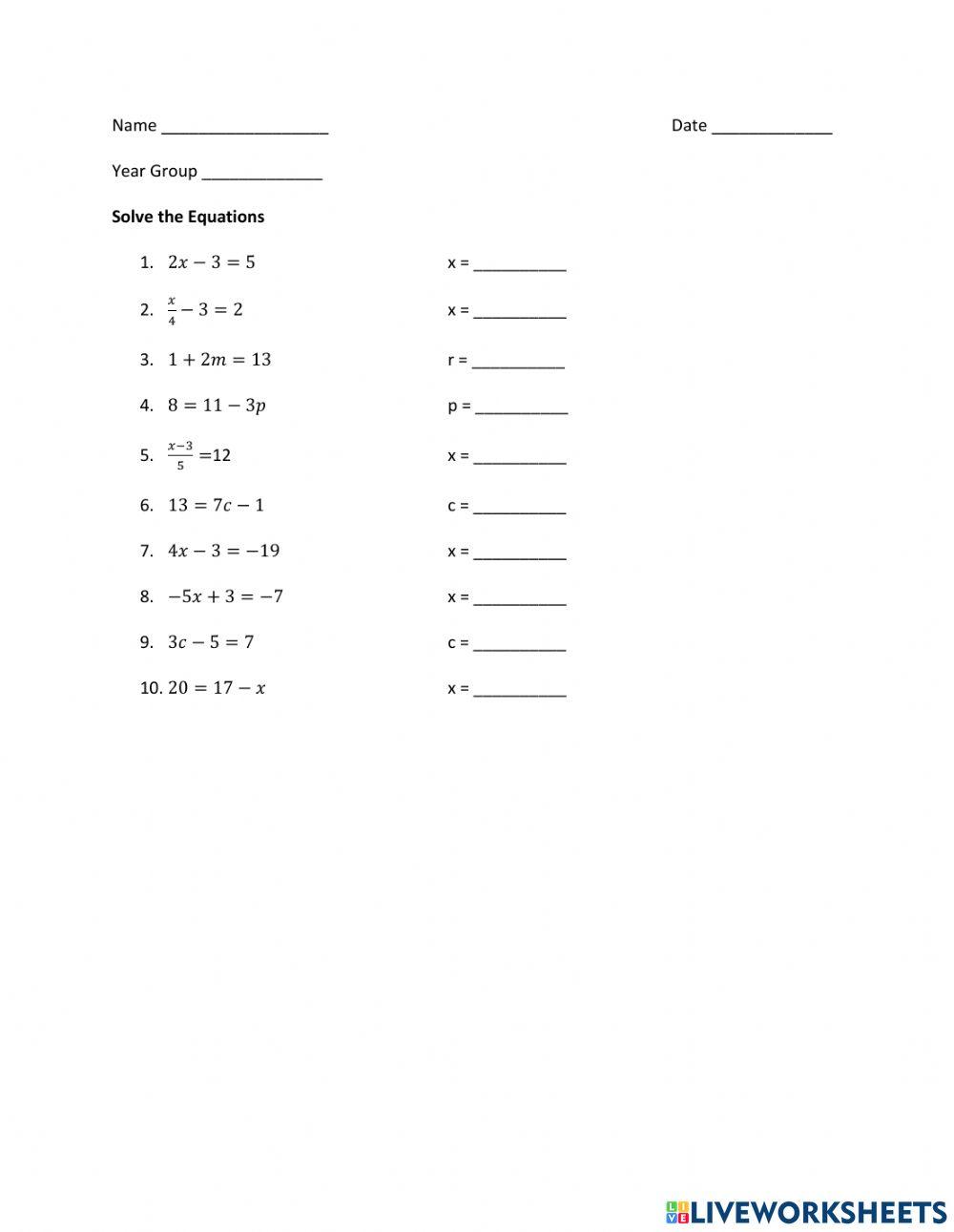 Equations Two Step Worksheet Live Worksheets equations-two-step-worksheet-live-worksheets