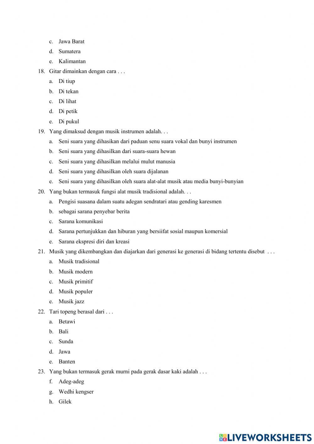 PAS Seni Budaya worksheet | Live Worksheets