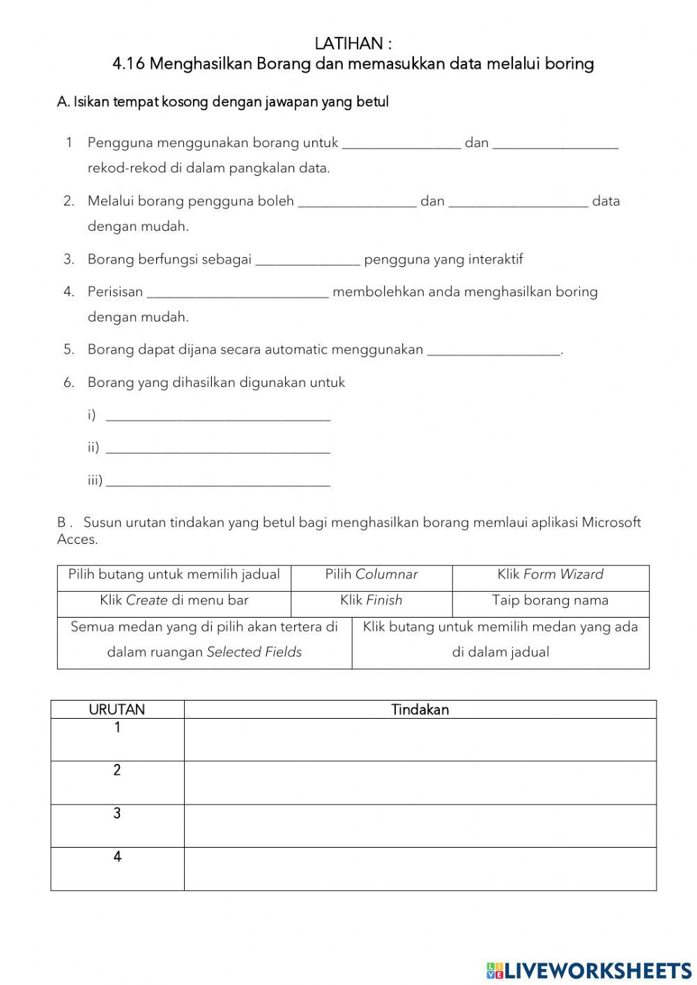 Pangkalan data | Live Worksheets