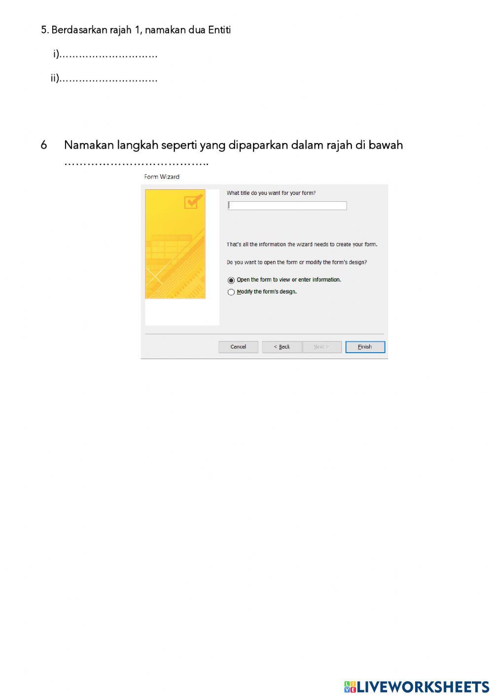 Pangkalan data | Live Worksheets