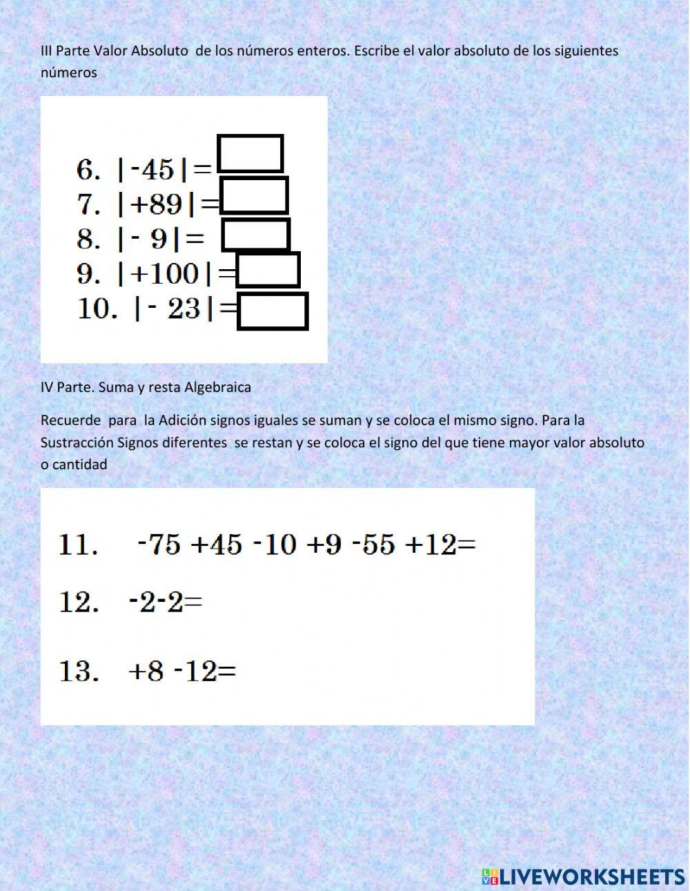 Números enteros | Free Interactive Worksheets | 5117688