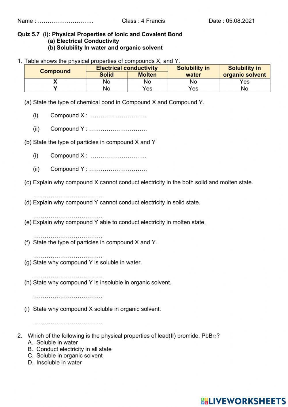ionic bonding questions