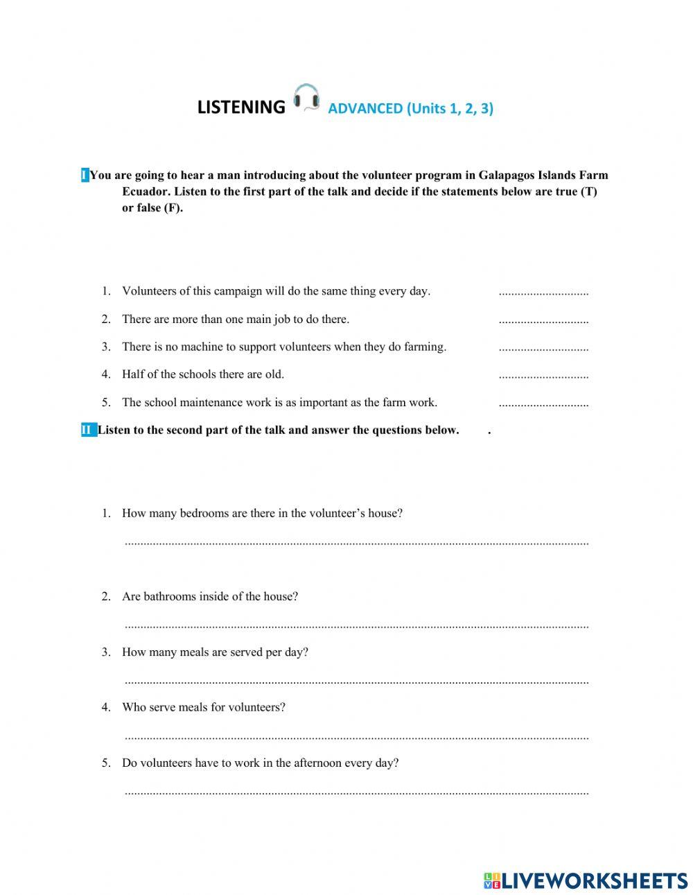 English 7 aavanced unit 1+2+3 worksheet | Live Worksheets