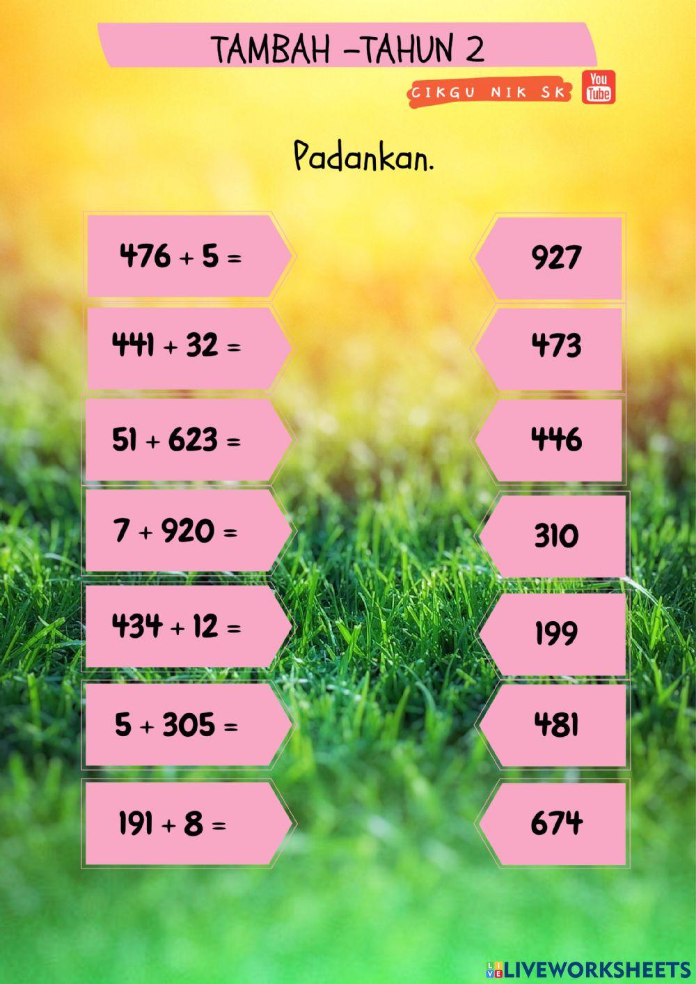 Tambah Tahun 2 interactive worksheet | Live Worksheets