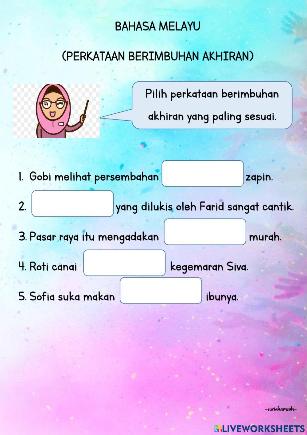 Perkataan berimbuhan akhiran worksheet | Live Worksheets