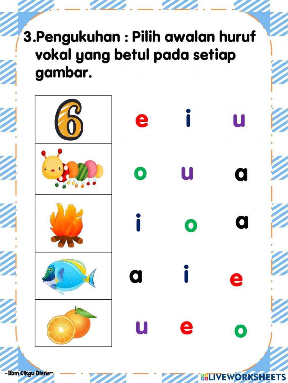Huruf Vokal exercise for Prasekolah | Live Worksheets