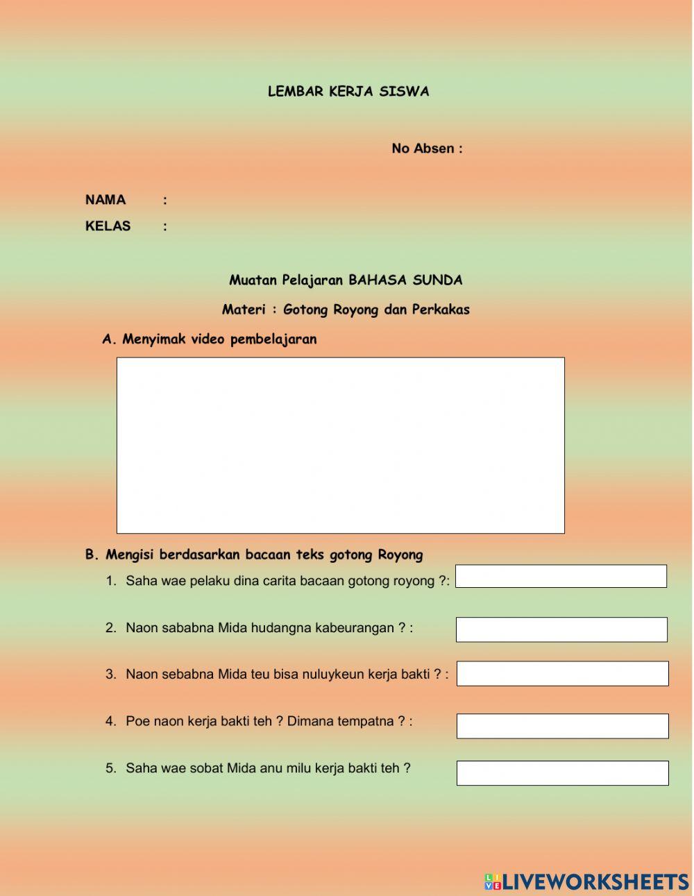 Bahasa Sunda -Gotong Royong dan Perkakas- worksheet | Live Worksheets