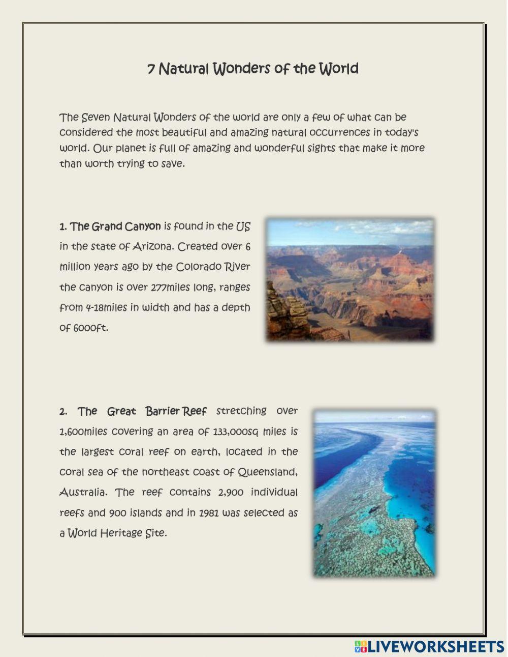 Wonders of Nature interactive worksheet | Live Worksheets